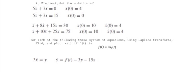 Solved Find and plot the solution of 5x + 7x = 0 x(0) = 4 | Chegg.com
