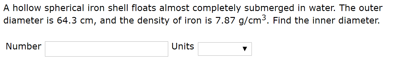 Solved A hollow spherical iron shell floats almost | Chegg.com