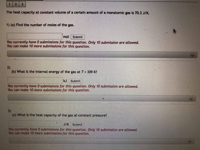 Solved 1 23 The heat capacity at constant volume of a | Chegg.com