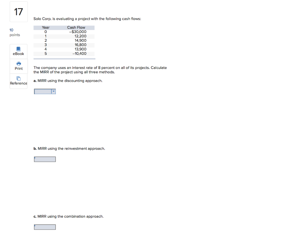 Solved 17 Solo Corp. is evaluating a project with the | Chegg.com