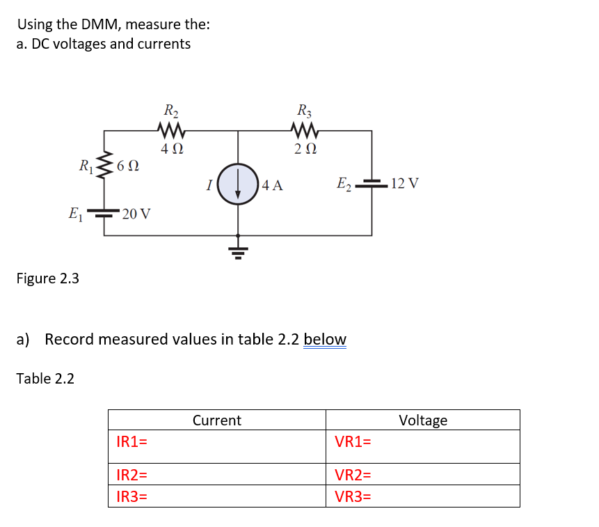 Solved Using the DMM, measure the: a. DC voltages and | Chegg.com
