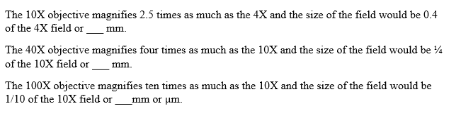 Solved The 10X objective magnifies 2.5 times as much as the | Chegg.com