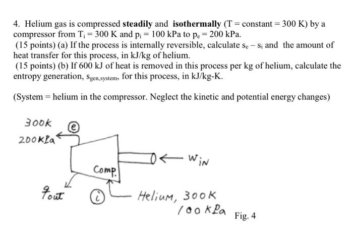 Solved 4. Helium gas is compressed steadily and isothermally | Chegg.com