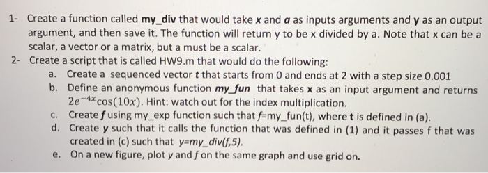 Solved 1- Create a function called my-div that would take x | Chegg.com