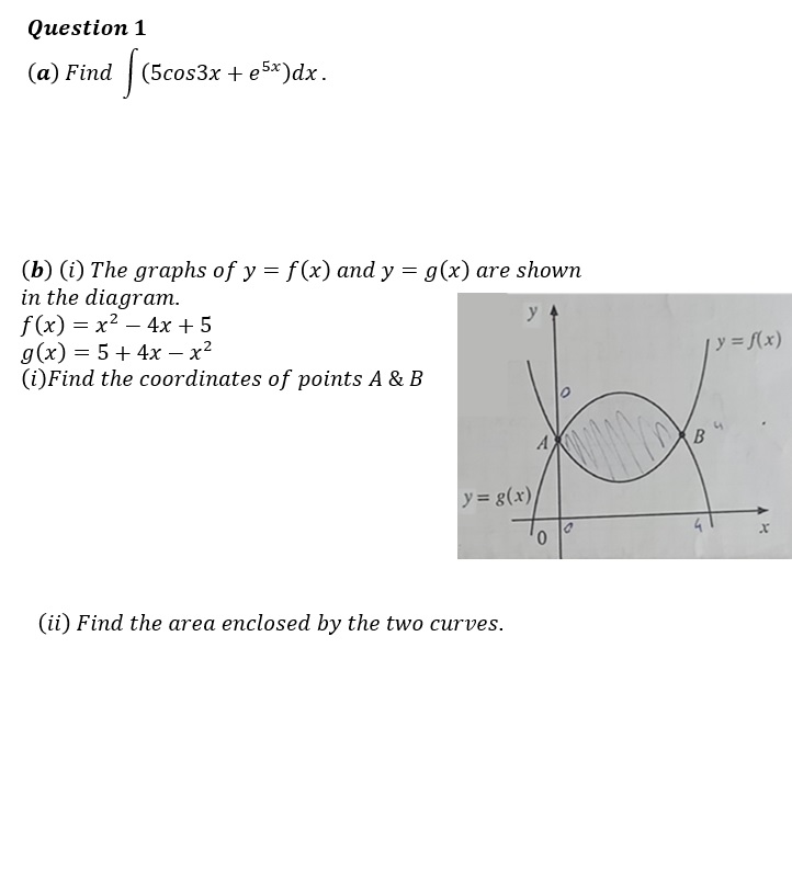 Solved (a) Find ∫(5cos3x+e5x)dx. (b) (i) The graphs of | Chegg.com