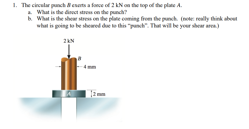 Solved 1. The circular punch B exerts a force of 2kN on the | Chegg.com