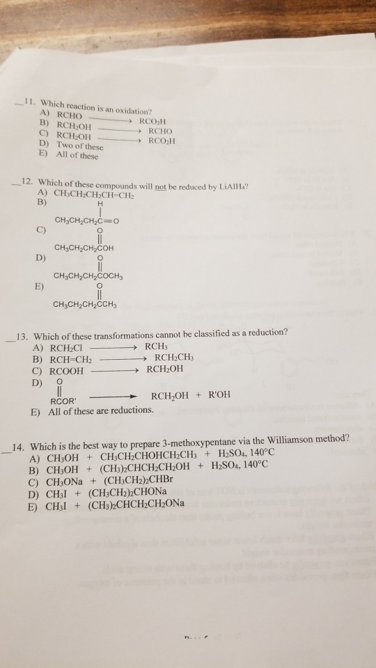 Solved 一11, which reaction is an oxidation? B) RCH2OH C) | Chegg.com