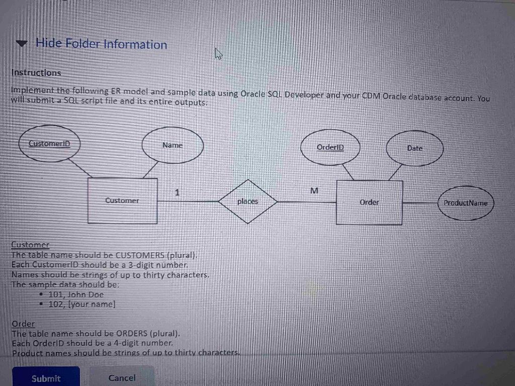 Solved Implement the following ER model and sample data | Chegg.com