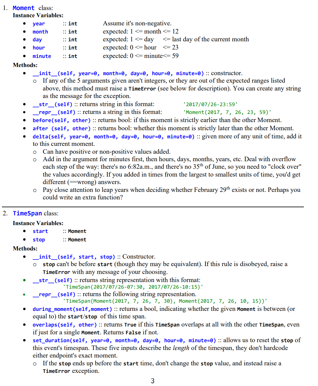Solved C . 0 . O O 1. Moment class: Instance Variables: year | Chegg.com