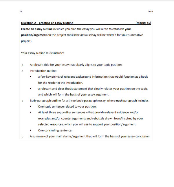 Question 2-Creating an Essay Outline (Marks: 45) | Chegg.com