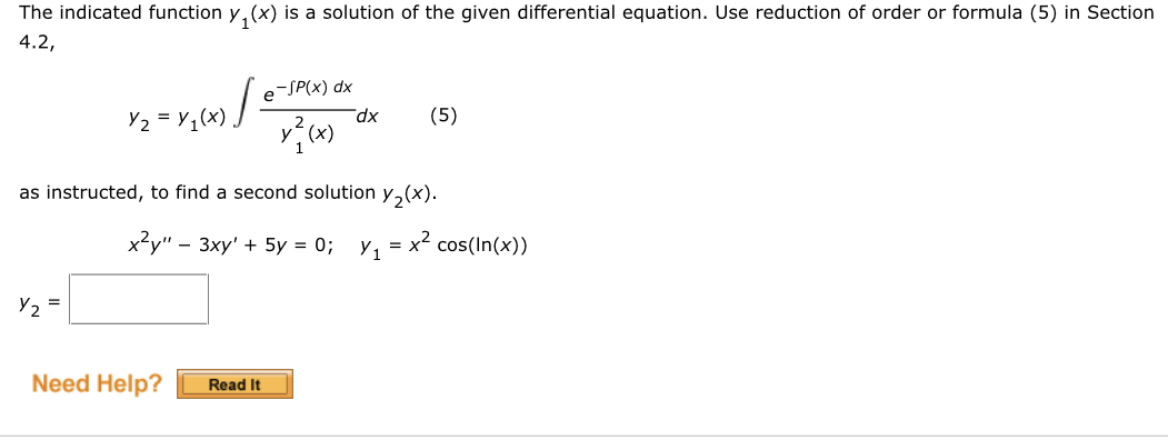 Solved The Indicated Function Y1 X Is A Solution Of The