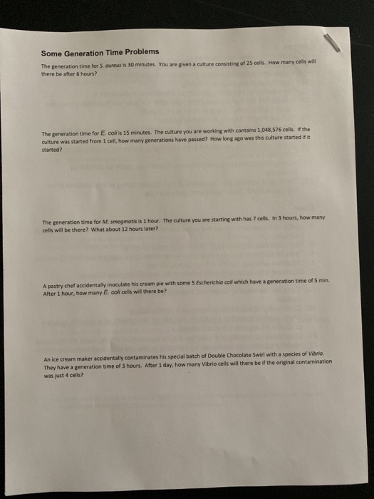 Solved Some Generation Time Problems The generation time for | Chegg.com