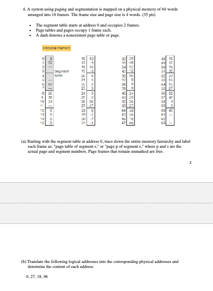 Solved 4. A system using paging and segmentation is mapped | Chegg.com