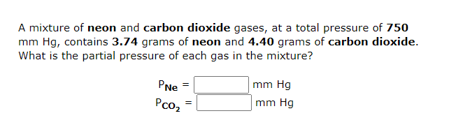 Solved A mixture of neon and carbon dioxide gases, at a | Chegg.com