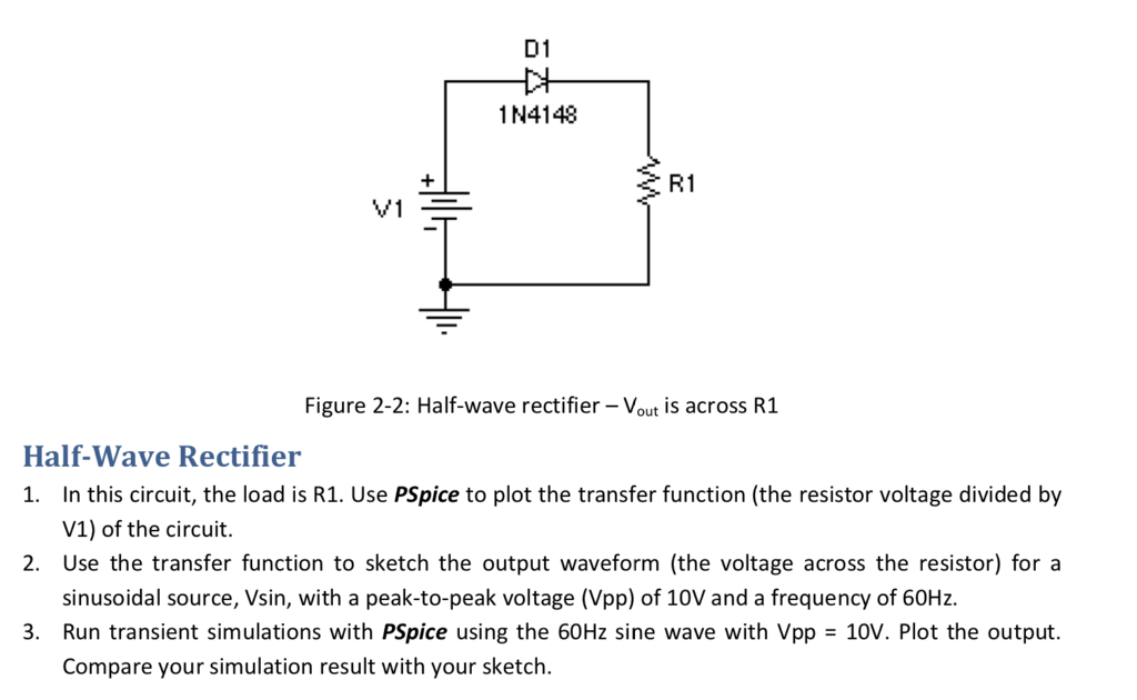 Solved D1 1N4148 V1- Figure 2-2: Half-wave rectifier -Vout | Chegg.com