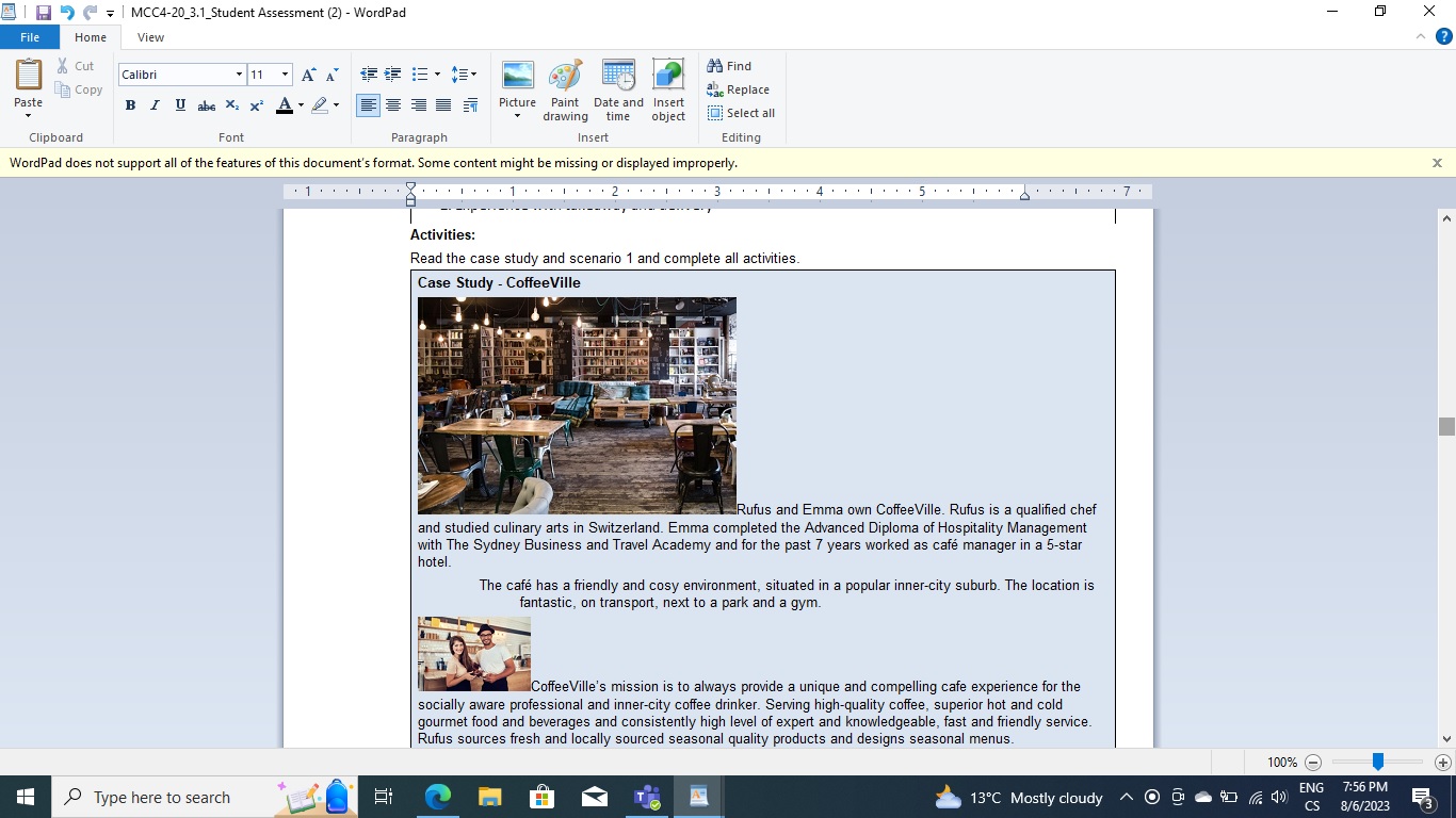 Solved File Home View WordPad does not support all of the | Chegg.com