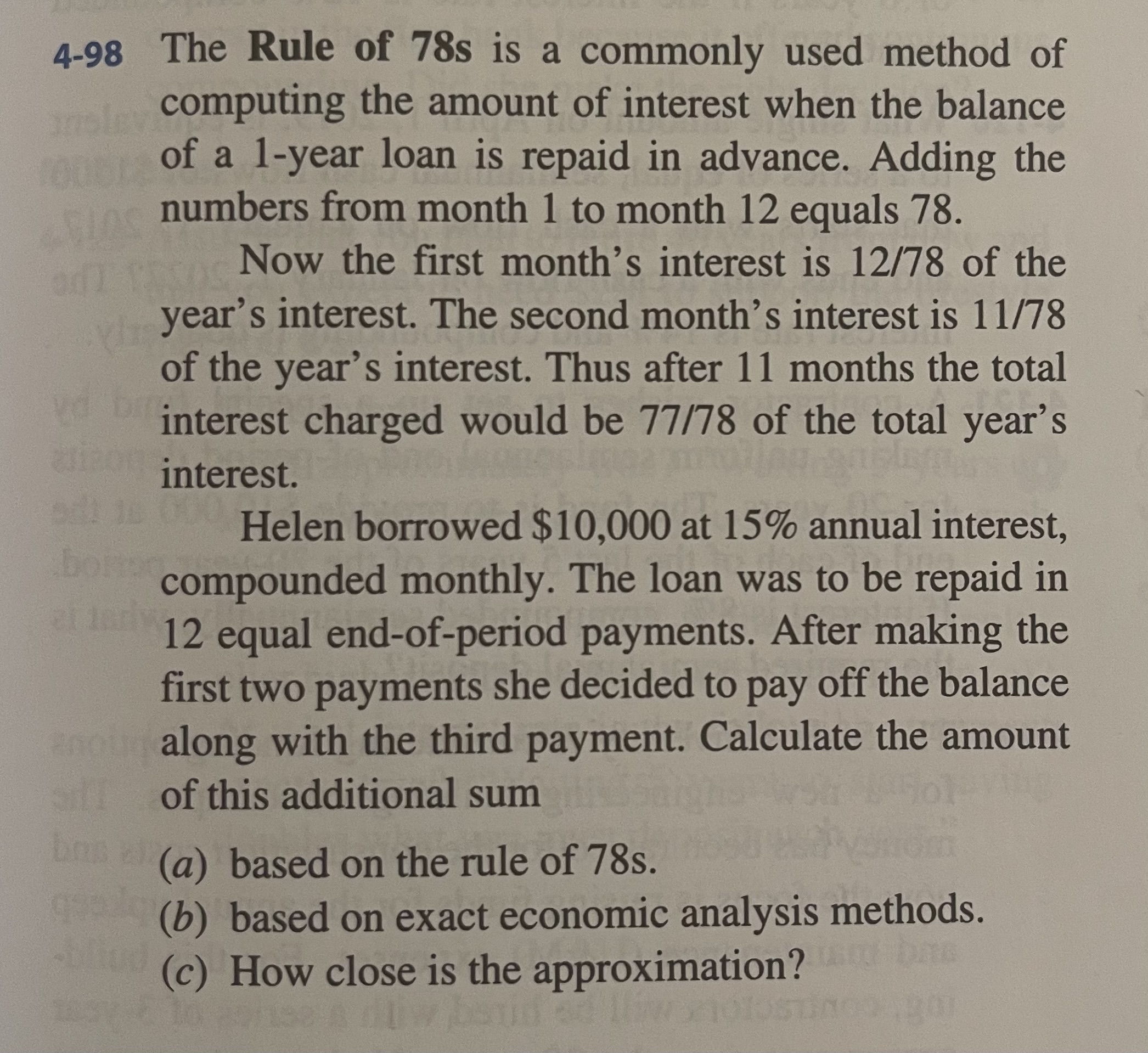 Solved 98 The Rule of 78 s is a commonly used method of | Chegg.com