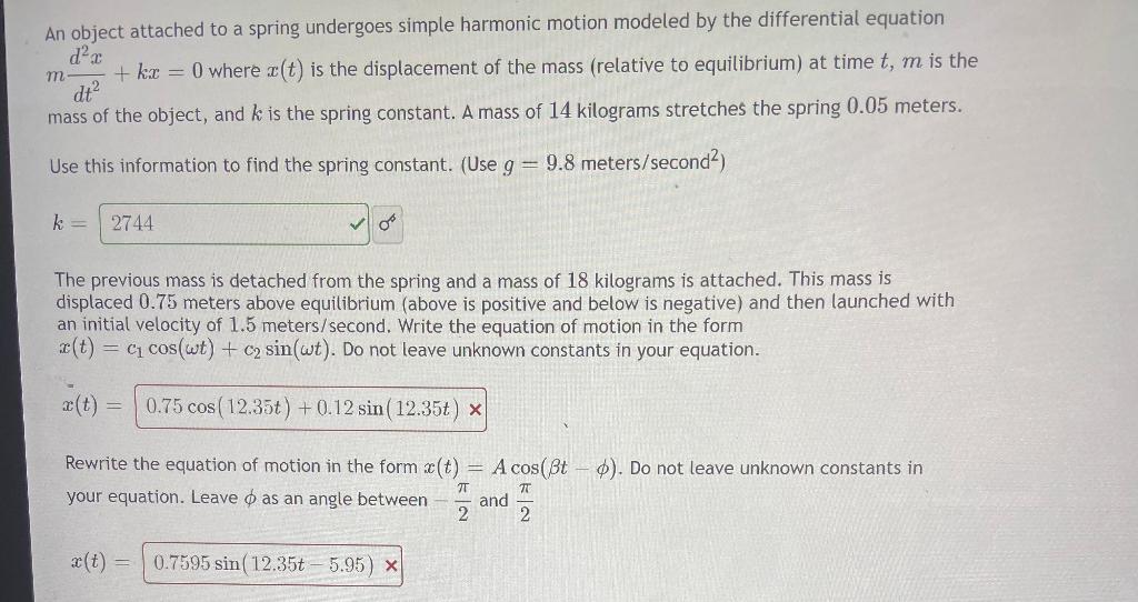 Solved An object attached to a spring undergoes simple | Chegg.com