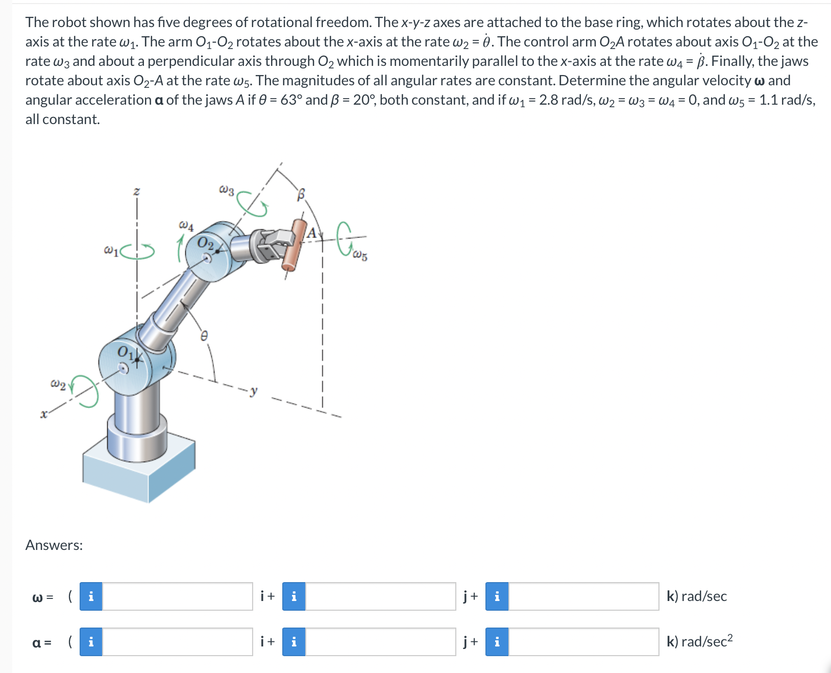 Solved The robot shown has five degrees of rotational | Chegg.com