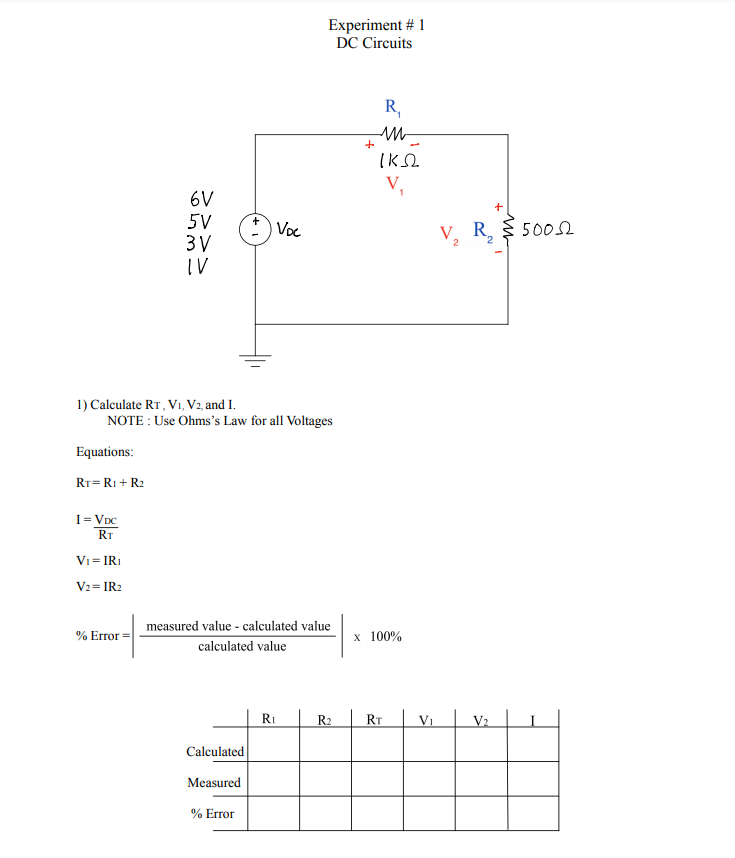 Solved Calculate RT, V1, V2, and I. NOTE: Use Ohms's Law for | Chegg.com