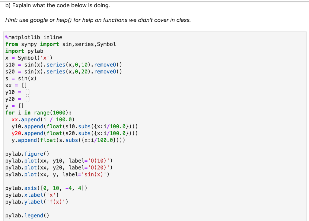 Solved 4. Symbolic vs Numerical Solutions a) Use the Sympy | Chegg.com