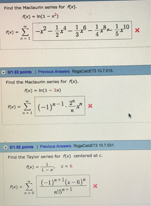 Solved Find the Maclaurin series for f(x). f(x) = In(1 - | Chegg.com