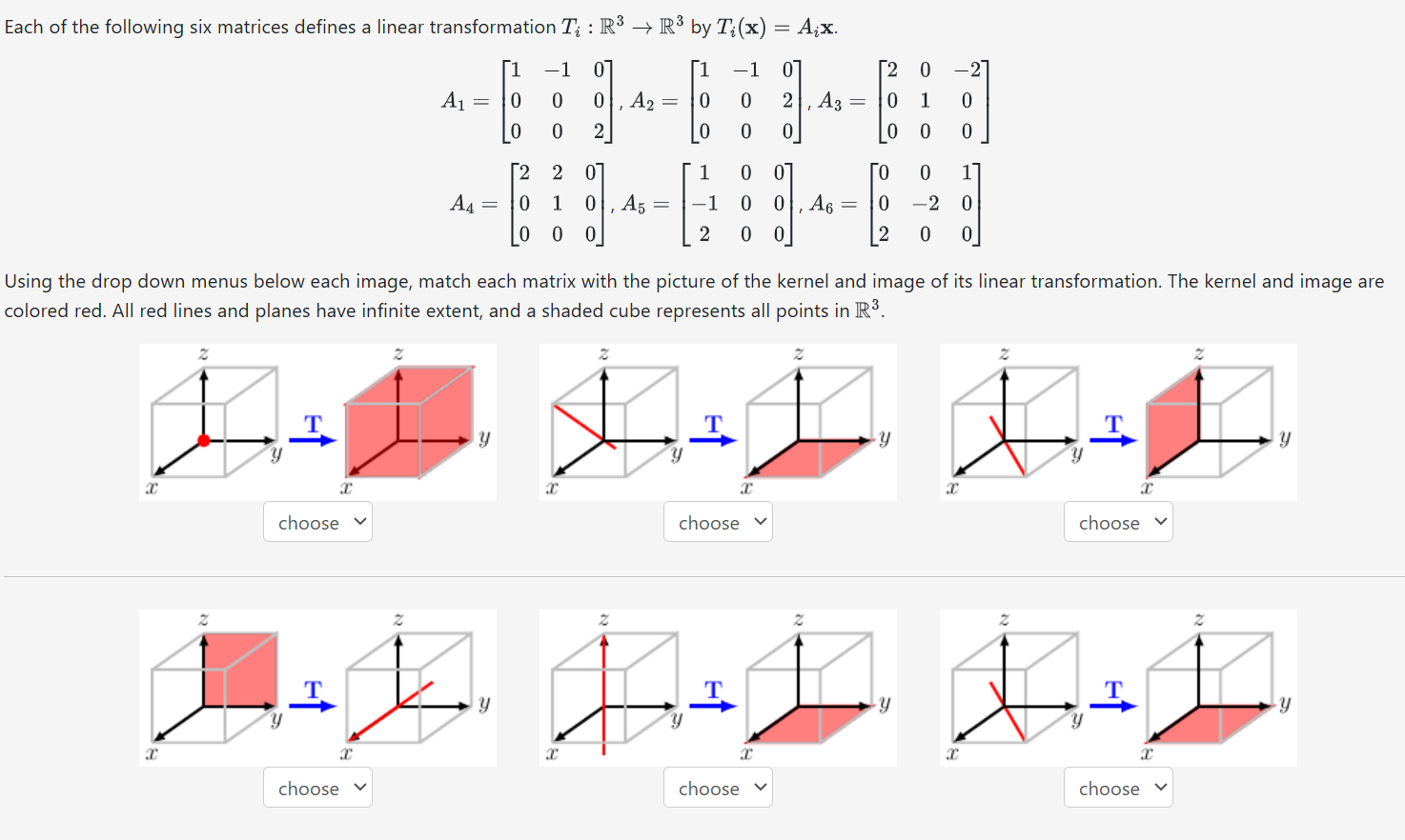 Solved Each of ﻿the following six matrices defines a linear | Chegg.com