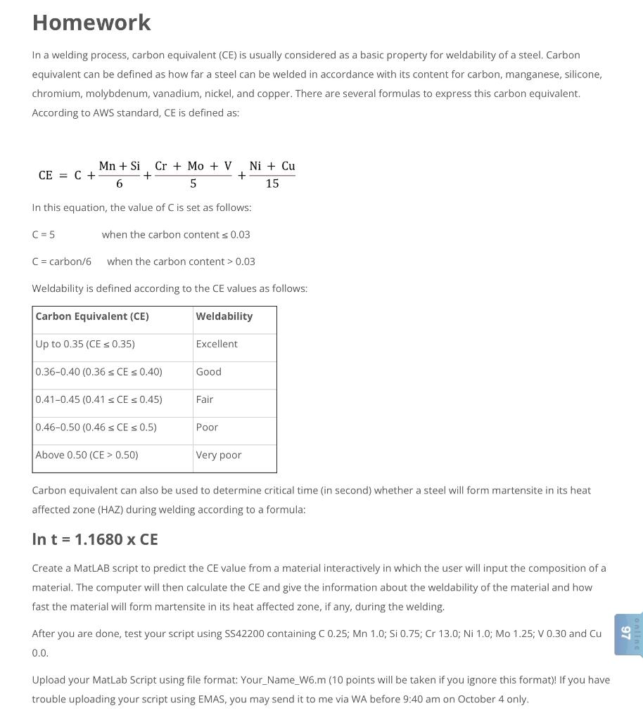Solved In a welding process, carbon equivalent (CE) is | Chegg.com