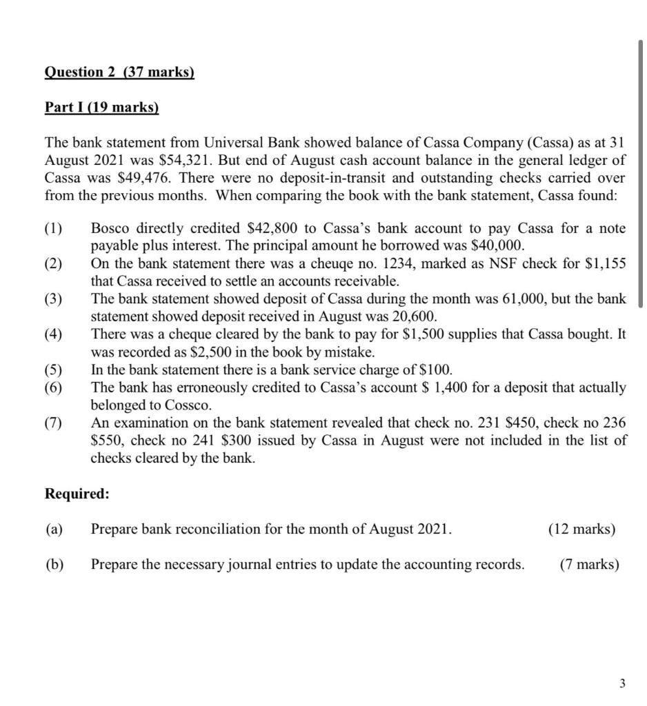Solved The bank statement from Universal Bank showed balance | Chegg.com