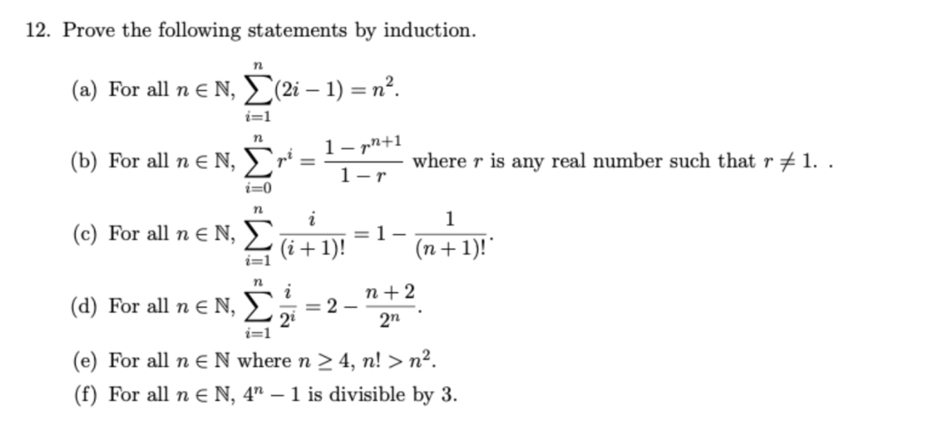 12. Prove the following statements by induction. (a) | Chegg.com