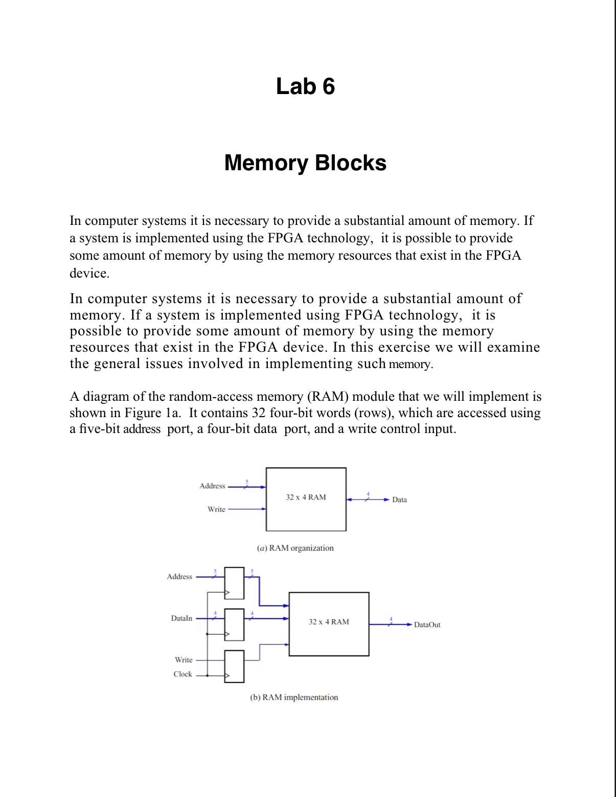 Solved Lab 6 Memory Blocks In computer systems it is | Chegg.com