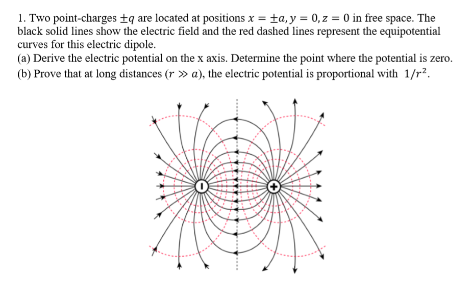 Solved 1. Two point-charges Eq are located at positions x = | Chegg.com