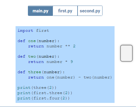 Solved main.py first.py second.py import first def one | Chegg.com
