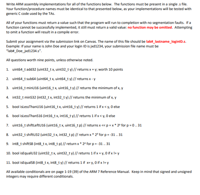 Write Arm Assembly Implementations For All Of The