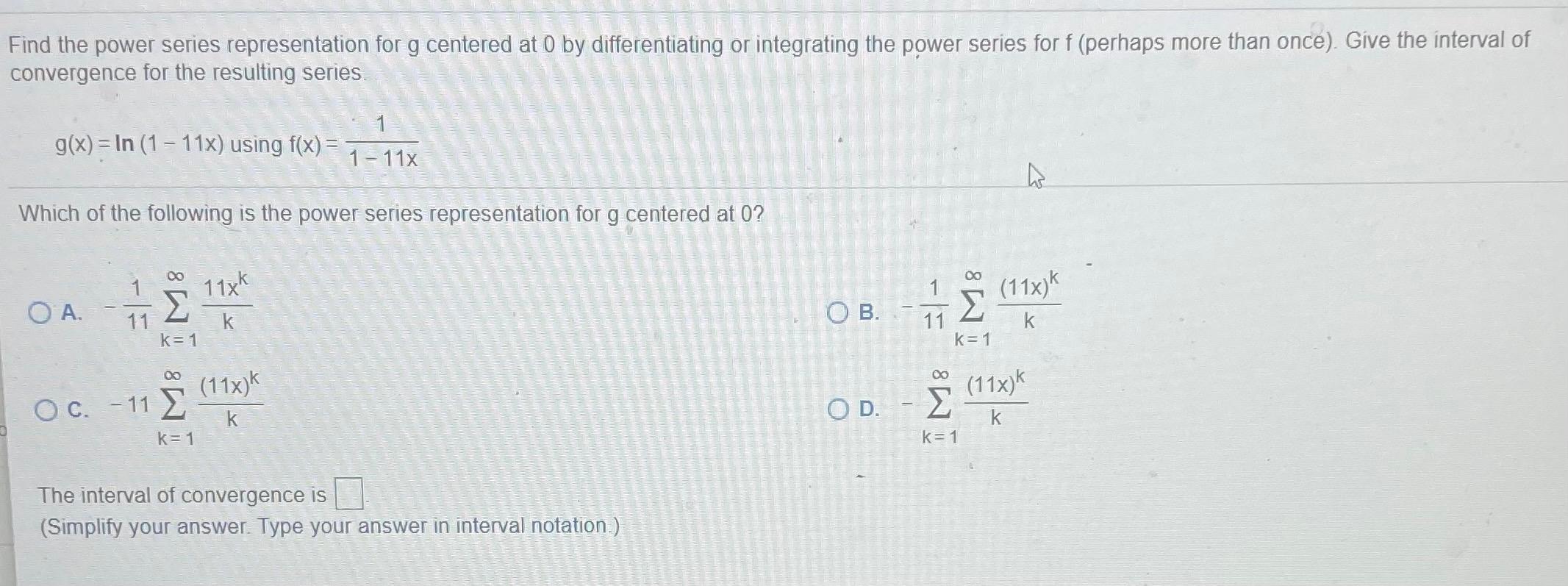 Solved Find the power series representation for g centered | Chegg.com