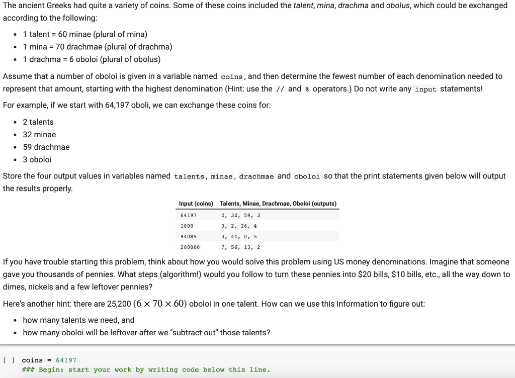 Solved The ancient Greeks had quite a variety of coins. Some | Chegg.com