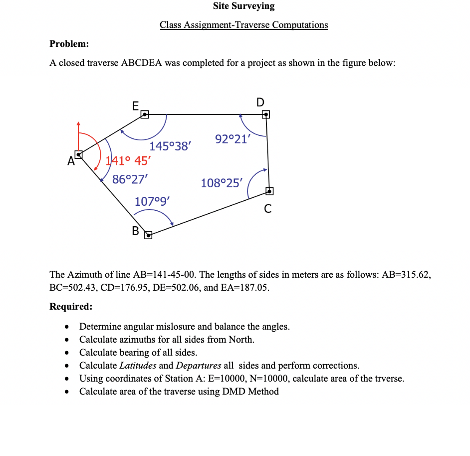 Solved Site Surveying Class Assignment-Traverse Computations | Chegg.com