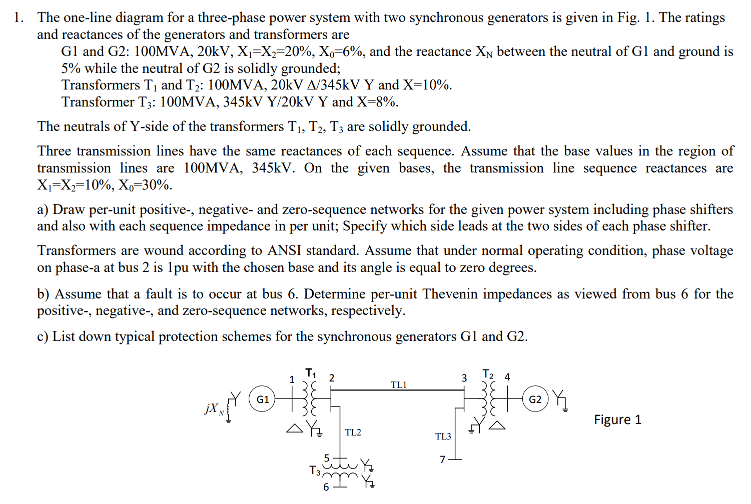 Solved 1. The one-line diagram for a three-phase power | Chegg.com