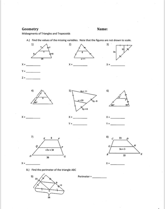Solved Geometry Midsegments of Triangles and Trapezoids | Chegg.com