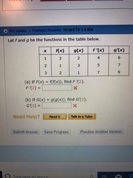 Solved Let f and g be the functions in the table below. | Chegg.com