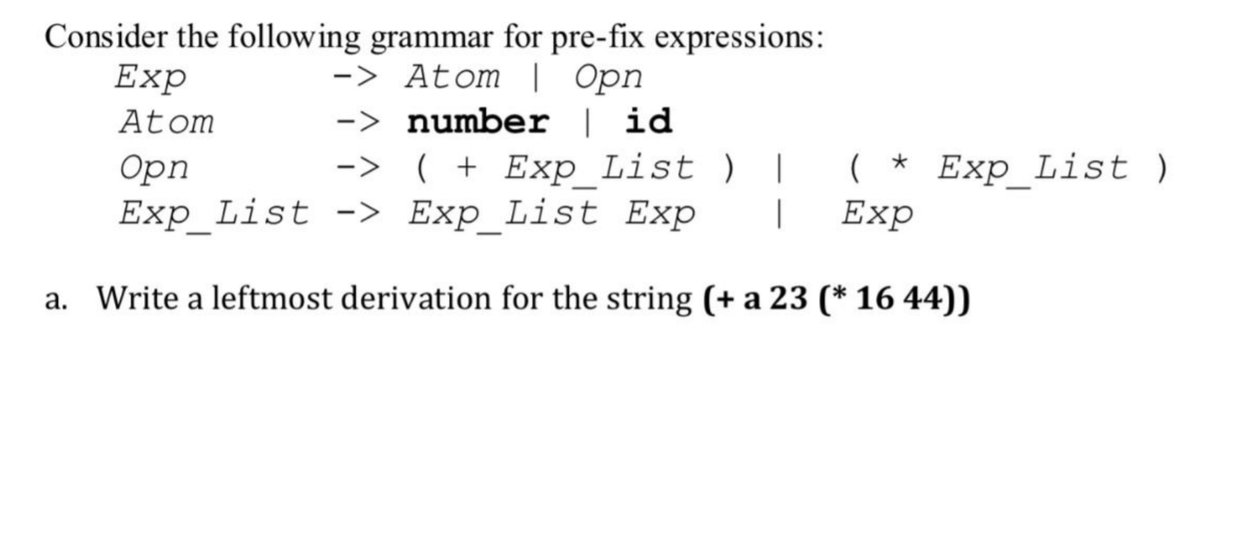 Solved Consider the following grammar for pre-fix | Chegg.com