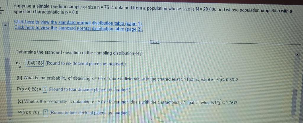 Solved Suppose a simple random sample of size n=75 is | Chegg.com
