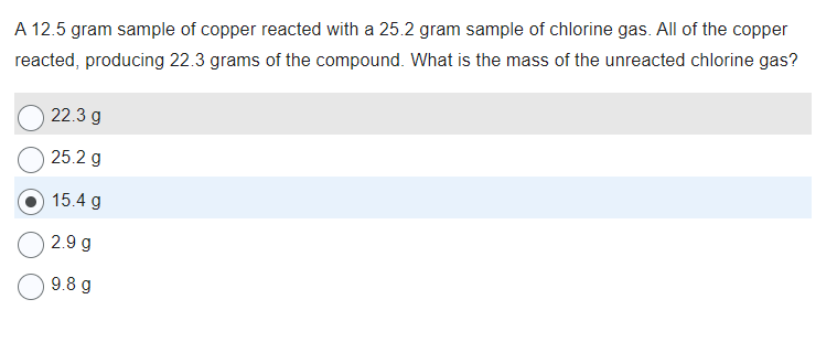 Solved A 12.5 gram sample of copper reacted with a 25.2 gram | Chegg.com