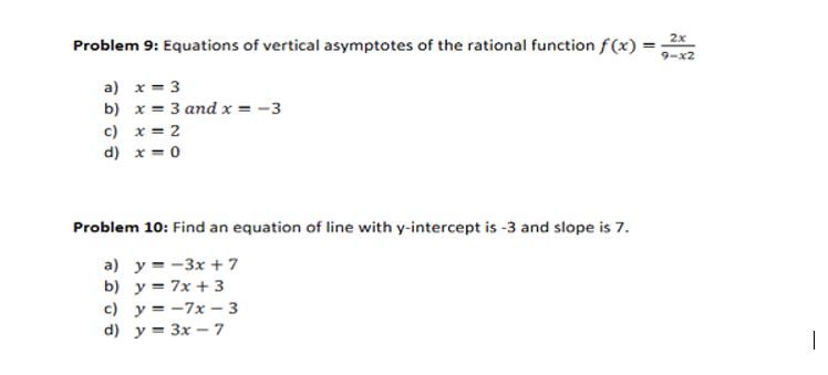 Solved Problem 9: Equations of vertical asymptotes of the | Chegg.com