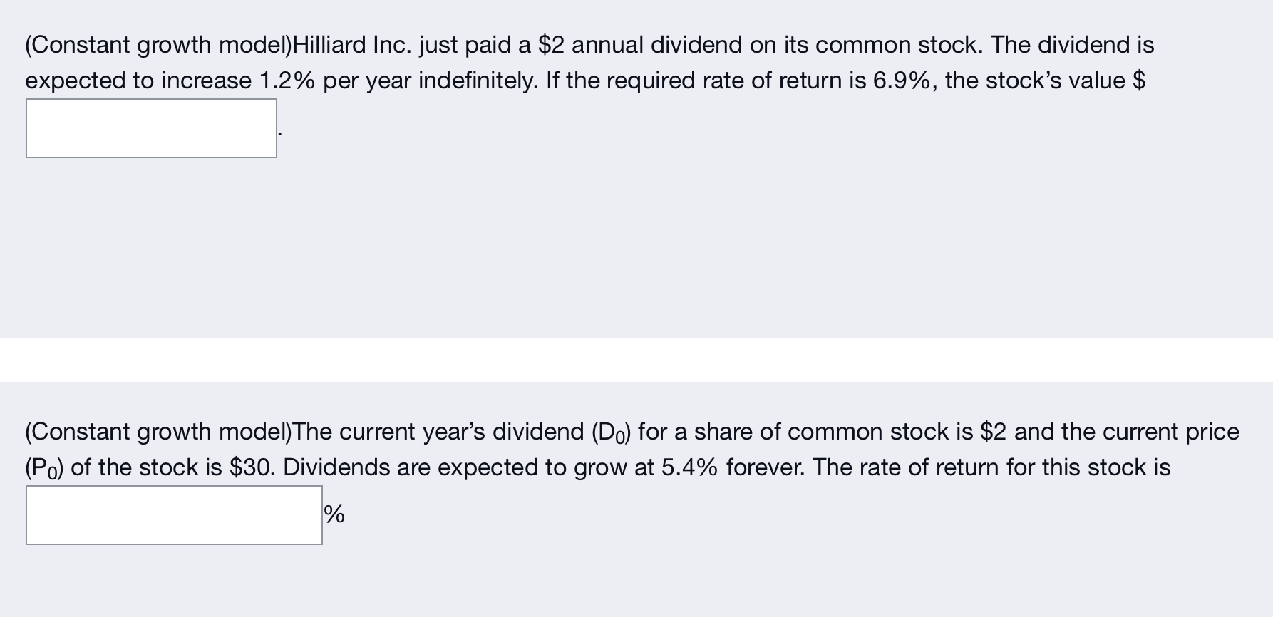 Solved (Constant growth model)Hilliard Inc. just paid a $2 | Chegg.com
