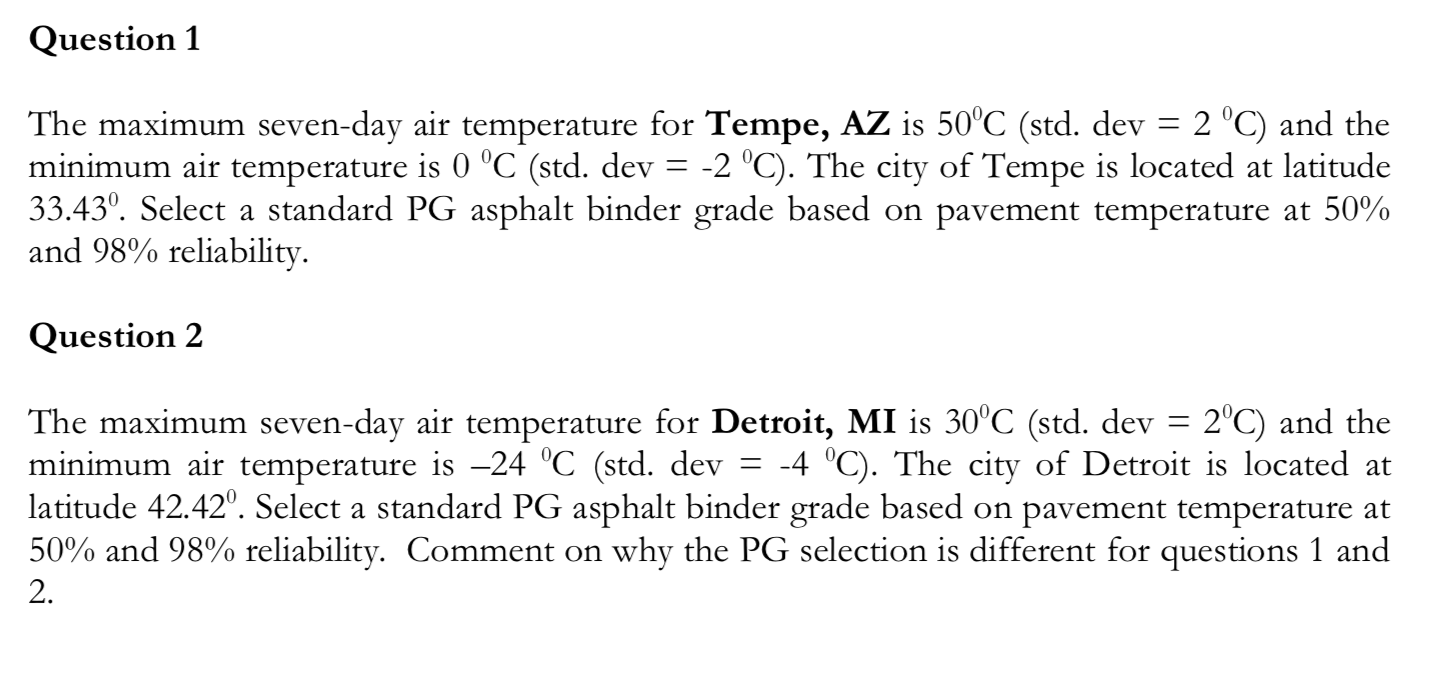 Solved Question 1 The maximum seven-day air temperature for | Chegg.com