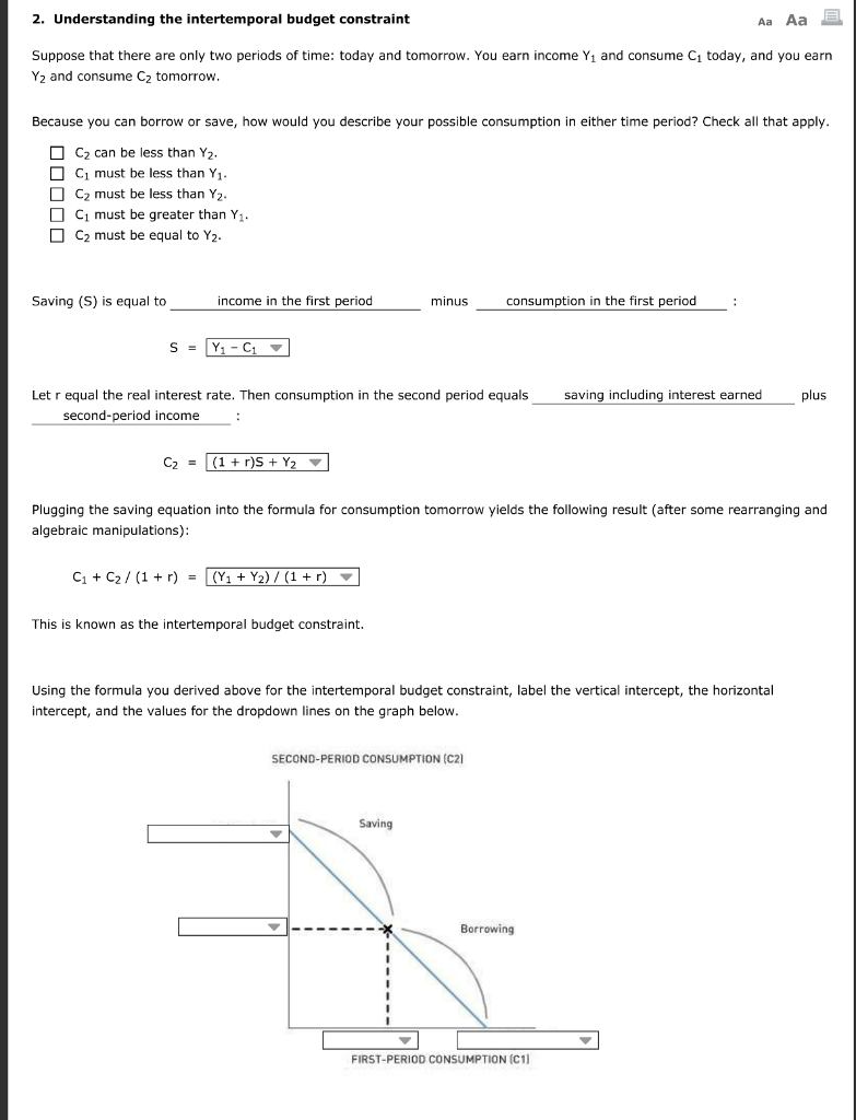 Solved 2. Understanding the intertemporal budget constraint | Chegg.com