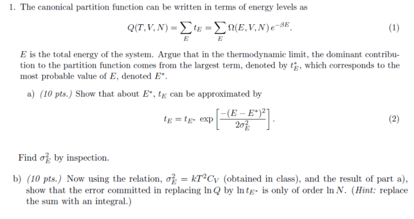1. The canonical partition function can be written in | Chegg.com