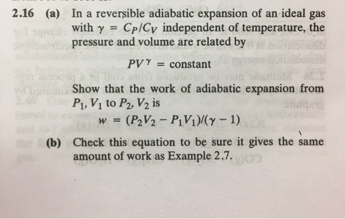 2.16 In a reversible adiabatic expansion of an ideal | Chegg.com