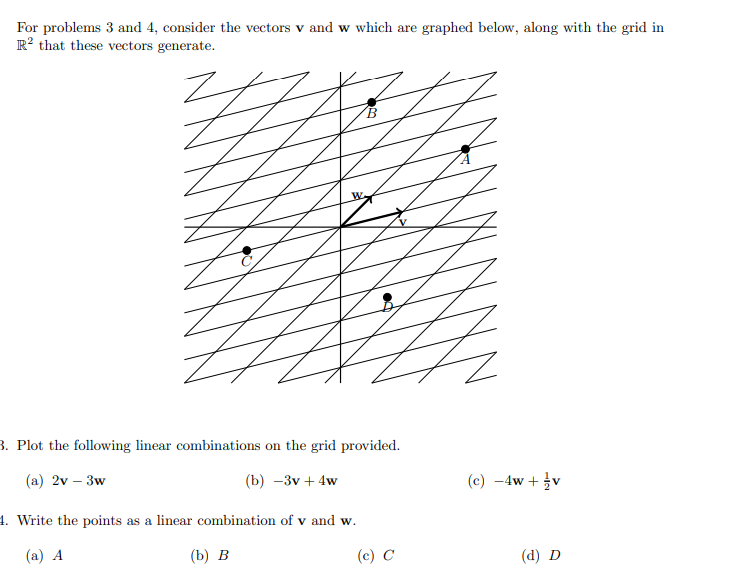 Solved For problems 3 and 4, consider the vectors v and w | Chegg.com
